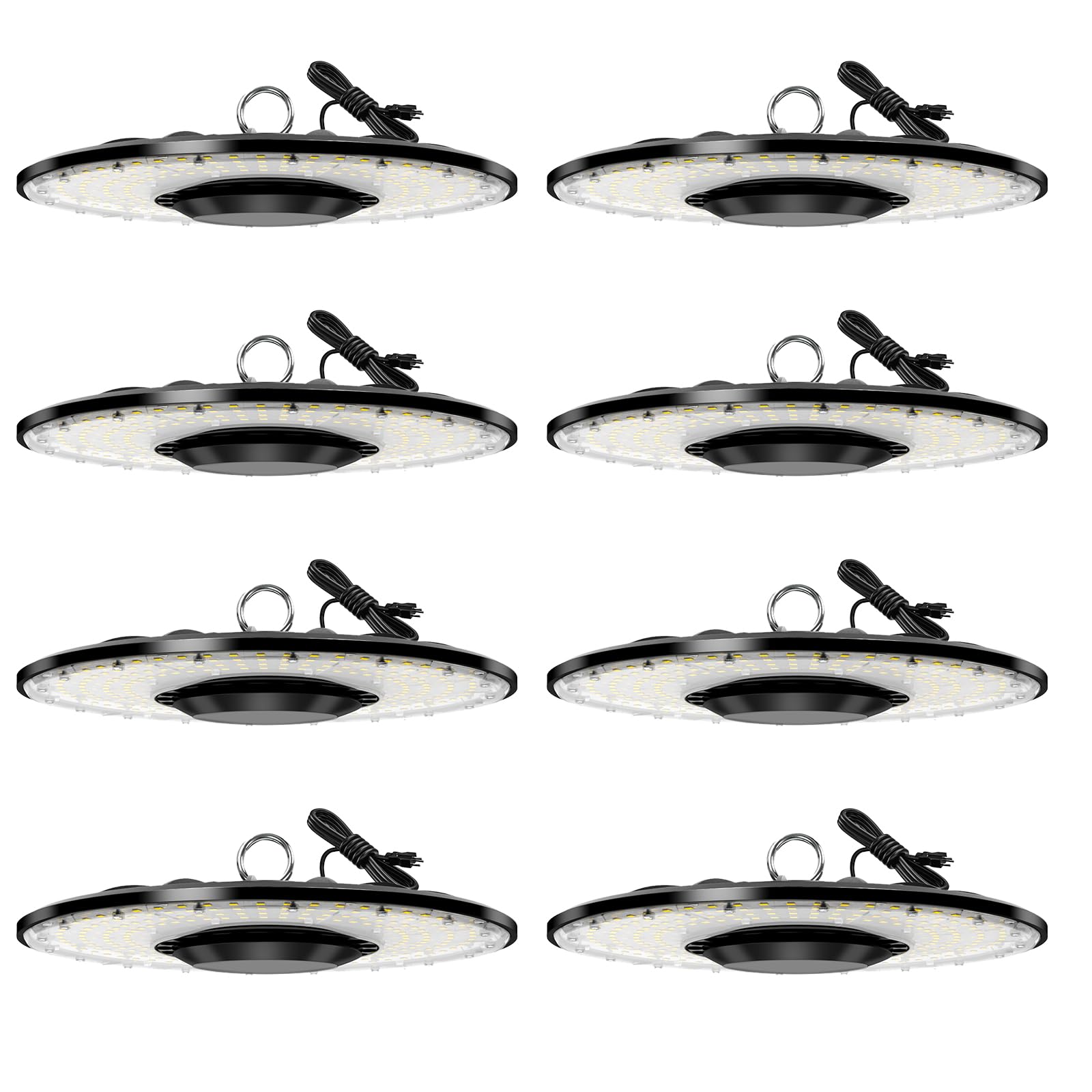 UFO LED High Bay Light - 150 W 22500 LM (Eqv.600 W MH/HPS) 5000 K 100-277 V 5 Feet Cable with US Plug for Warehouse Workshop Factory Gym Garage Barn Shop - ETL Listed (8 Pack)