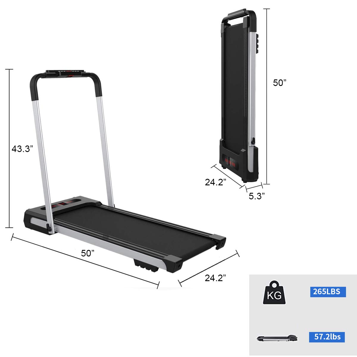 2 in 1 Folding Treadmill for Home,1.5HP Under Desk Electric Treadmill,Foldable Portable Treadmill for Running and Walking Exercise Machine with LED Display and Remote Controller(Installation-Free)