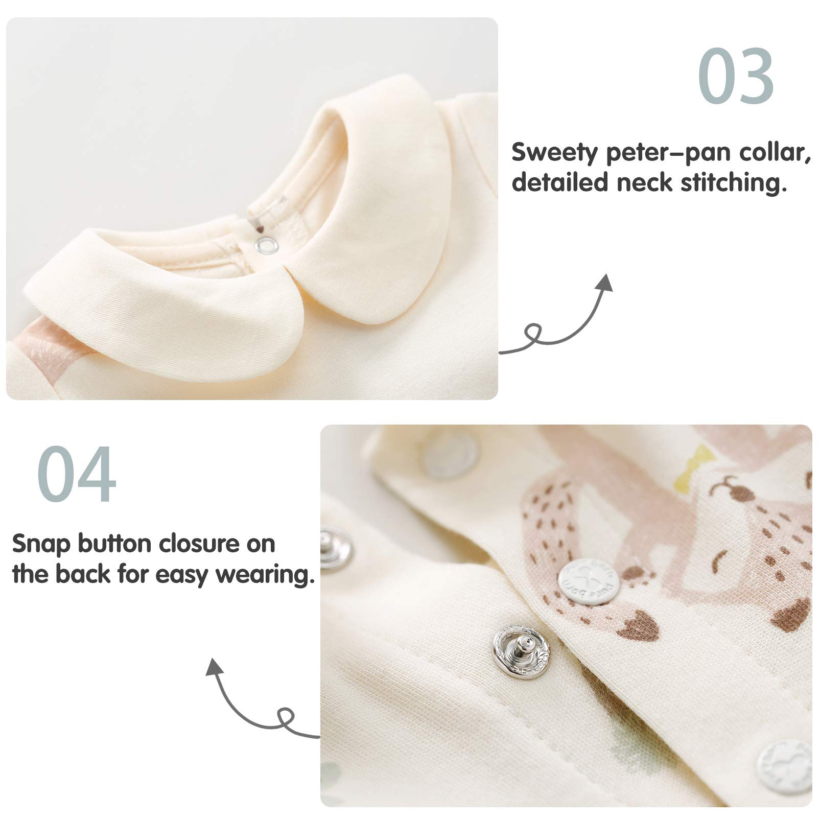 pureborn Baby Girl Dress Infant Long Sleeve Peter-pan Collar Spring Fall Cotton Playwear Dresses Beige 0-3 Months