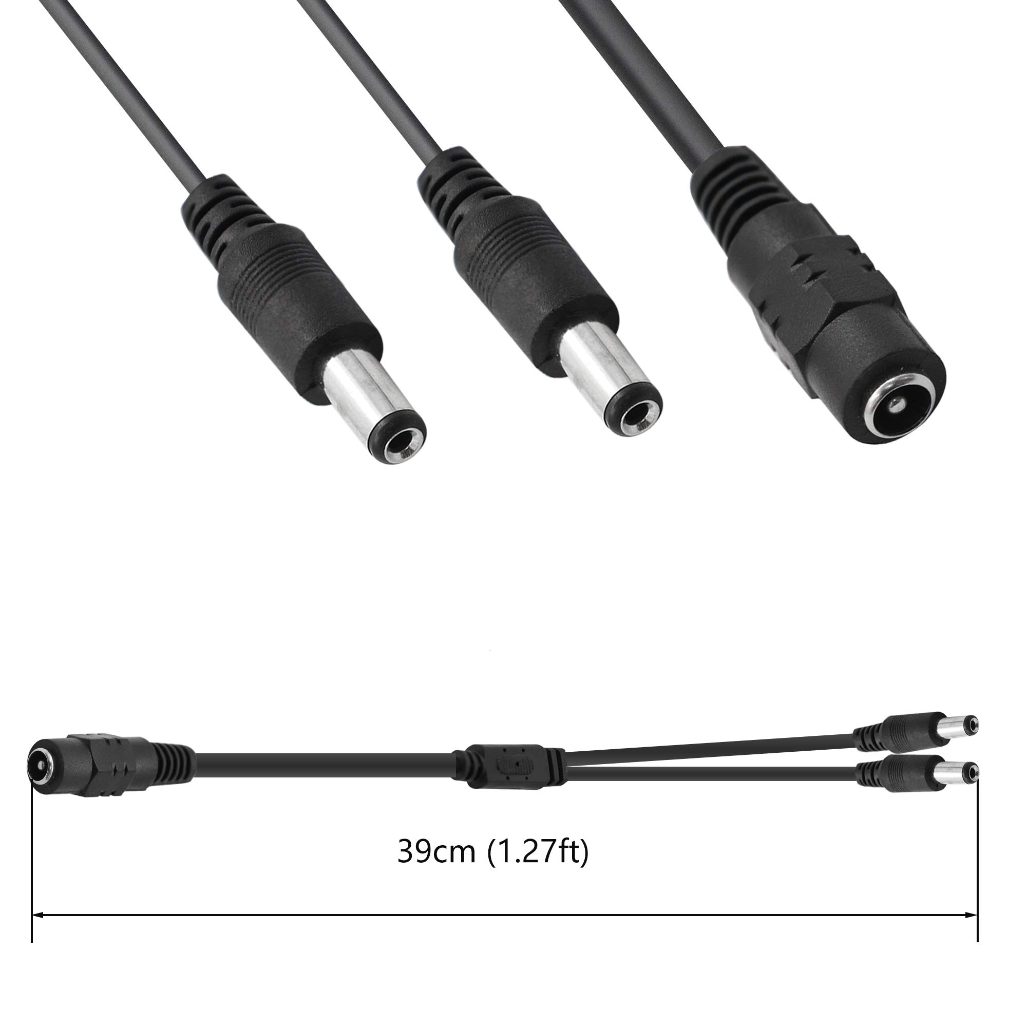GINTOOYUN DC Y Splitter Cable 1 Female to 2 Male,5.5mm x 2.1mm DC Power Extension Adapter Cable,for CCTV Surveillance Cameras,Surveillance Routers,DVR,and More(2PCS