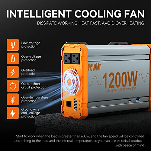 1200W Pure Sine Wave Inverter 12V DC to 120V AC Converter & 60A MPPT Solar Controller 12V/24V/36V/48V Auto Solar Panel Charge Controller fit for Lead-acid and Lithium Battery