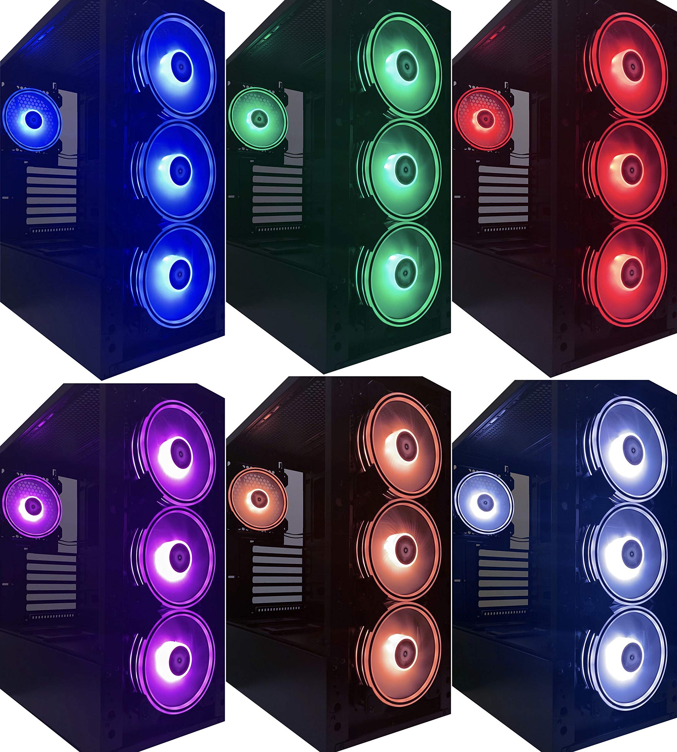 Apevia ET62-RGB Electro 120mm Silent RGB Color Changing LED Fan with Remote Control, 28x LEDs & 8X Anti-Vibration Rubber Pads w/ 2 Magnetic RGB Color LED Strips (6+2-pk)