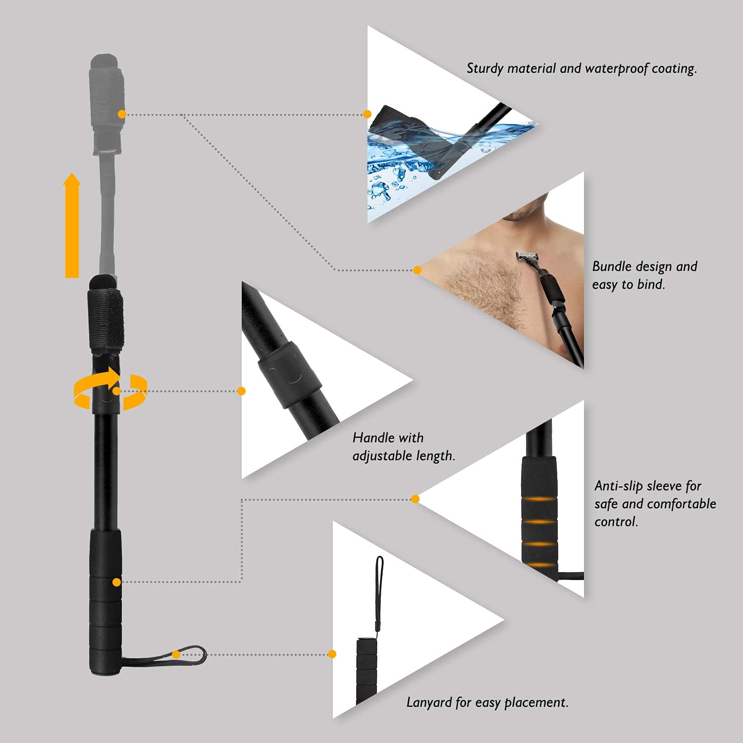 EASACE Razor Extension Shaver Handle with Adjustable Length for Leg, Body Shaver Handle Groomer, Hair Brush Handle for Wet or Dry Brushing, Multiple Functions Razor Shaver for Body(Black)