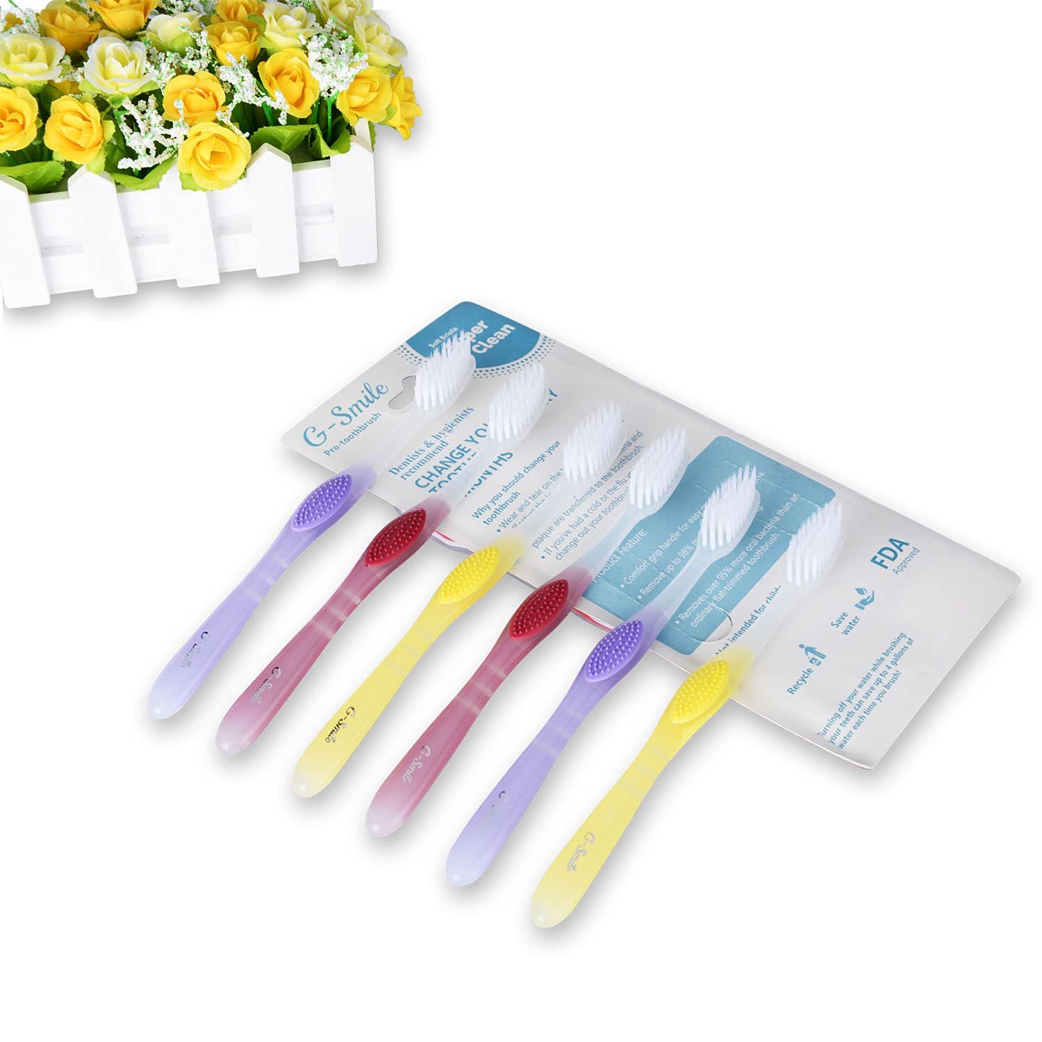 G-Smile Adult Advanced Toothbrush, Compact Head & Comfort Grip Handle, Soft Bristles for Deep Cleaning and Whitening, Colors Vary, Value Pack Toothbrushes (24 Counts, Extra Soft)