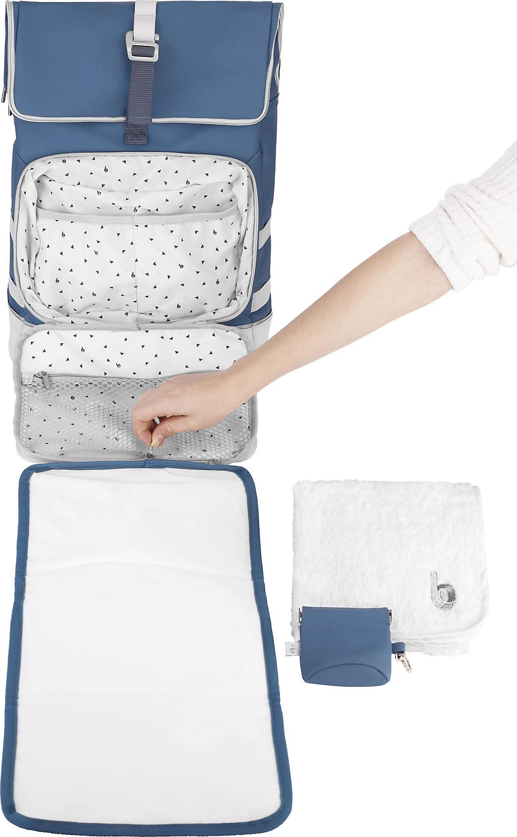 Babymoov Sancy Diaper Bag Backpack | Unisex Back Pack With Heavy Duty Roll-Top Closure, Large Insulated Compartment, Changing Pad And Accessories, Navy Blue