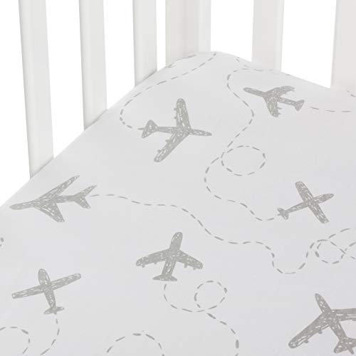 Andi Mae Crib Sheet - Grey Airplanes - 100% Jersey Cotton - Fits Standard Crib or Toddler Mattresses