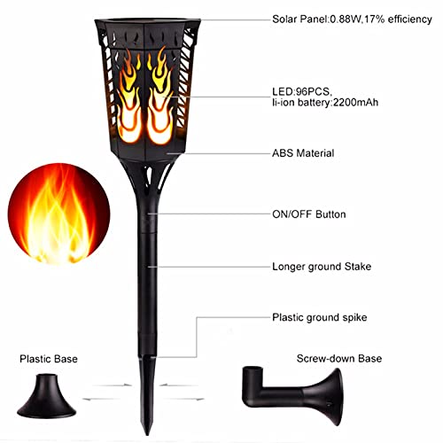 96LED 4 Ways LED Solar Flame Lamp Outdoor Waterproof Landscape Lawn Lamp Dancing Flicker Lights for Home Garden Decor Four Installation Modes