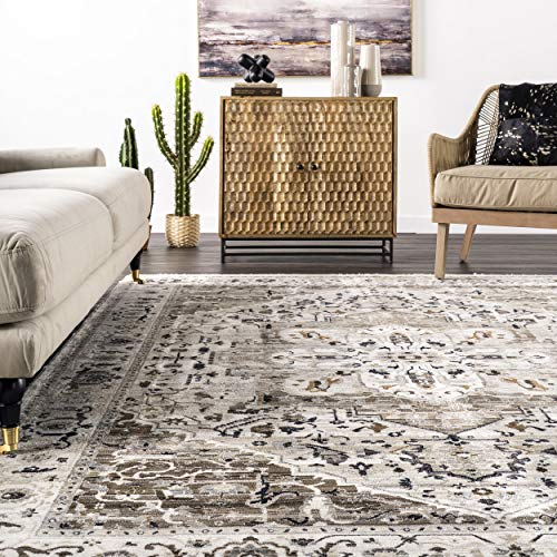 nuLOOM Oliveira Floral Medallion Fringe Area Rug, 9' x 12', Beige