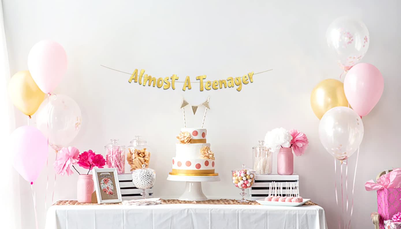 12th Birthday Gold Glitter Banner - Happy 12th Birthday Party Decorations, Supplies and Favors - 12th Wedding Anniversary Decorations