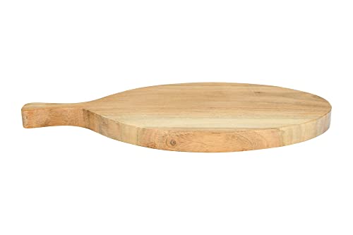 Creative Co-Op DF3134 Round Acacia Wood Cheese Handle Cutting Board, 10.25", Brown