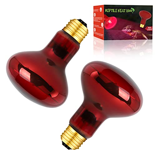HANJION 2 Pack Reptile Red Light Bulb 75W Reptile Infrared Basking Spot Lamp of Bearded Dragon Light Bulbs for Reptile & Amphibian
