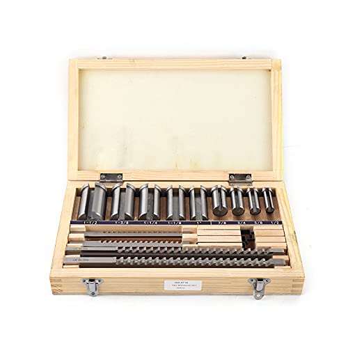 18 Pcs Hss Keyway Broach Sets in Fitted Box,Keyway Broach Kit 4 Broaches&9 Collared Bushings&5 Shims,High Speed Steel Material Metalworking Industrial Tools for Lathe