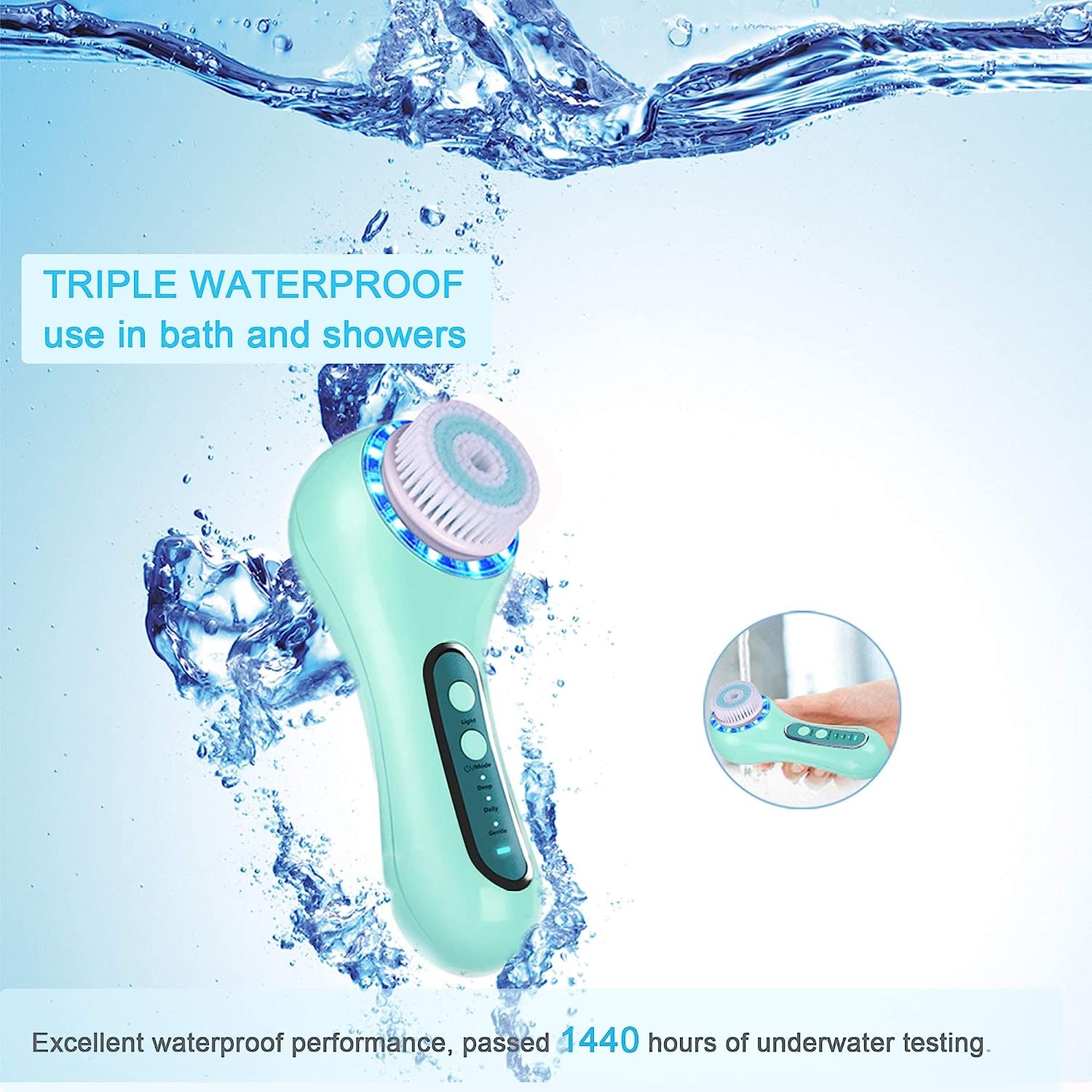 UMICKOO Face Scrubber Exfoliator,Facial Cleansing Brush Rechargeable IPX7 Waterproof with 5 Brush Heads,Electric Face Spin Brush for Exfoliating, Massaging and Deep Cleansing