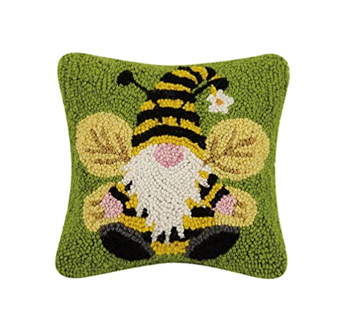 Peking Handicraft 30TG506C10SQ Bee Gnome Poly Filled Hook Pillow, 10-inch Square, Wool and Cotton