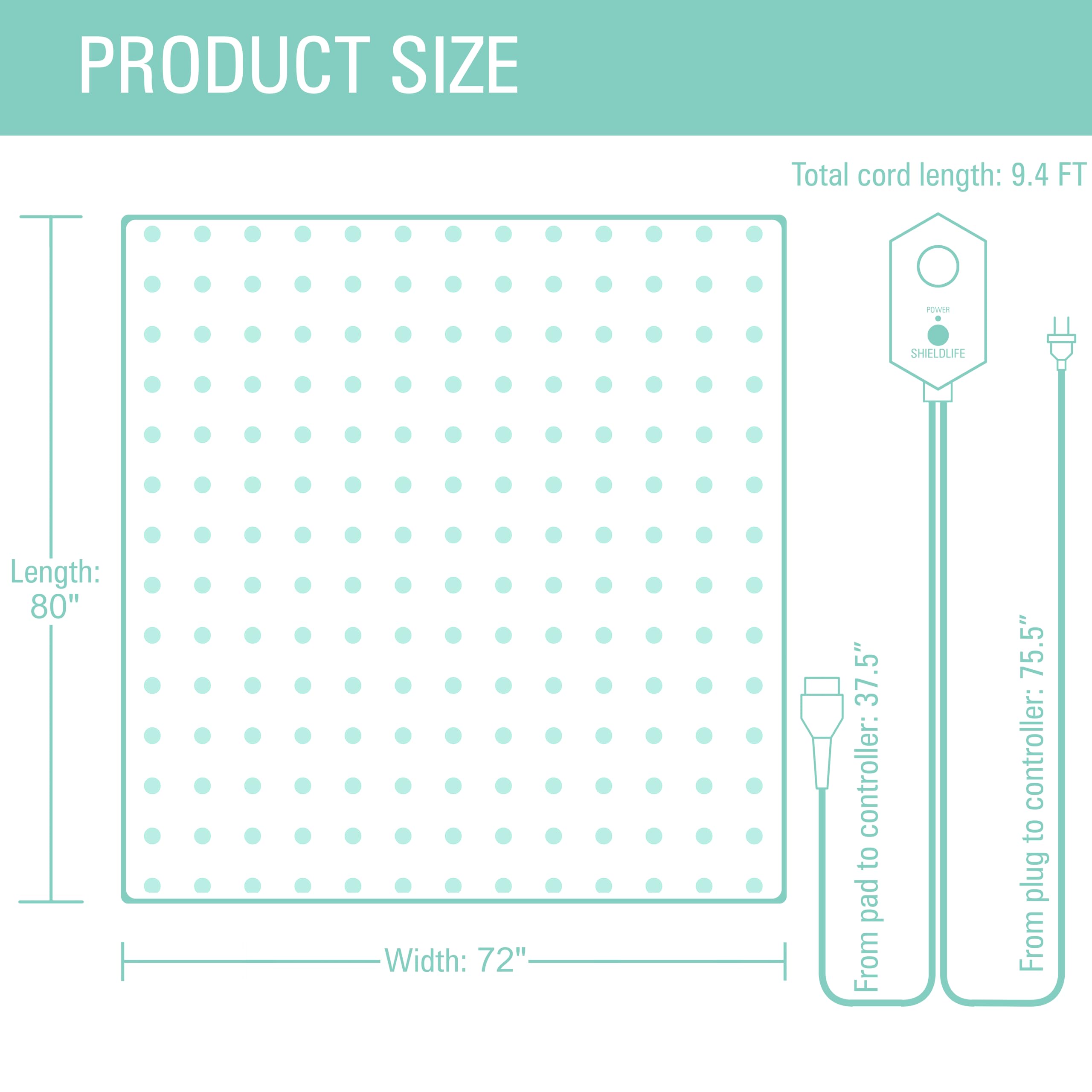 99% EMF Blocking Heated Mattress Pad. Far Infrared Heat and Negative Ion with 8 Heat Settings and Auto Shut Off by Shield Life. King Size Bed Warmer (80" x 72")
