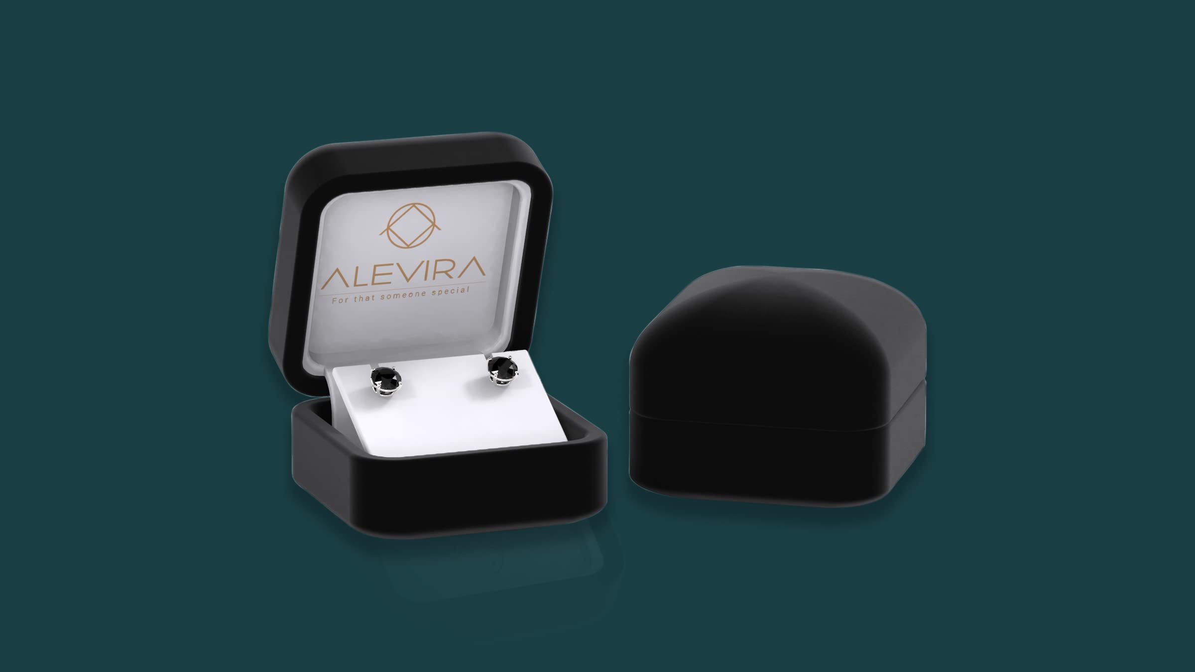 ALEVIRA Black Cubic Zirconia Stud Earrings - 1.0 TCW Round Cut Stone in 14K White Gold - Faux Black Diamond Stud CZ