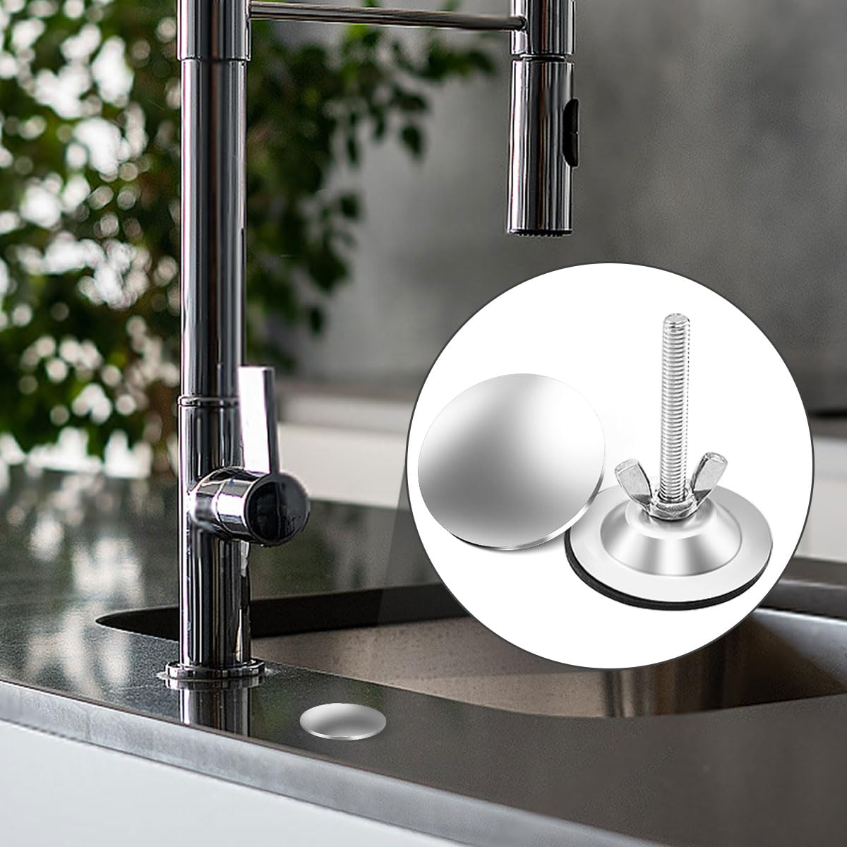2 Inch Kitchen Sink Hole Covers, Faucet Hole Cover Stainless Steel Wash Basin Kitchen Sink Tap Hole Plate Stopper, Sealed Decoration Hole Cover (Silver)