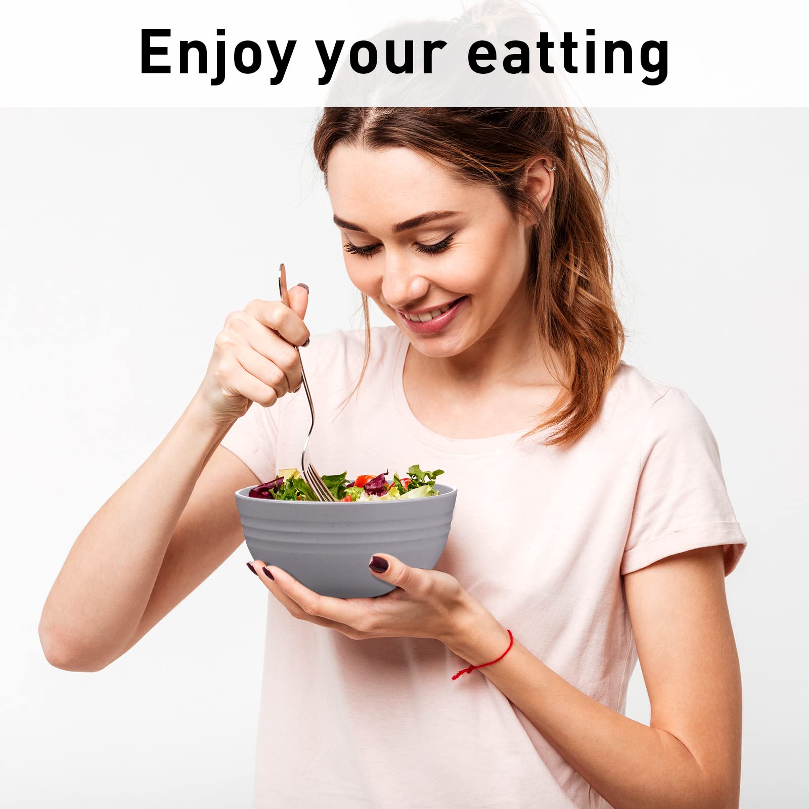 18 Pcs Unbreakable Cereal Bowls 24 Oz Microwave and Dishwasher Safe Wheat Straw Fiber Lightweight Bowl Soup Bowls Microwavable Kitchen Bowls for Serving Salad Rice Pasta Dishes Oatmeal (Gray)