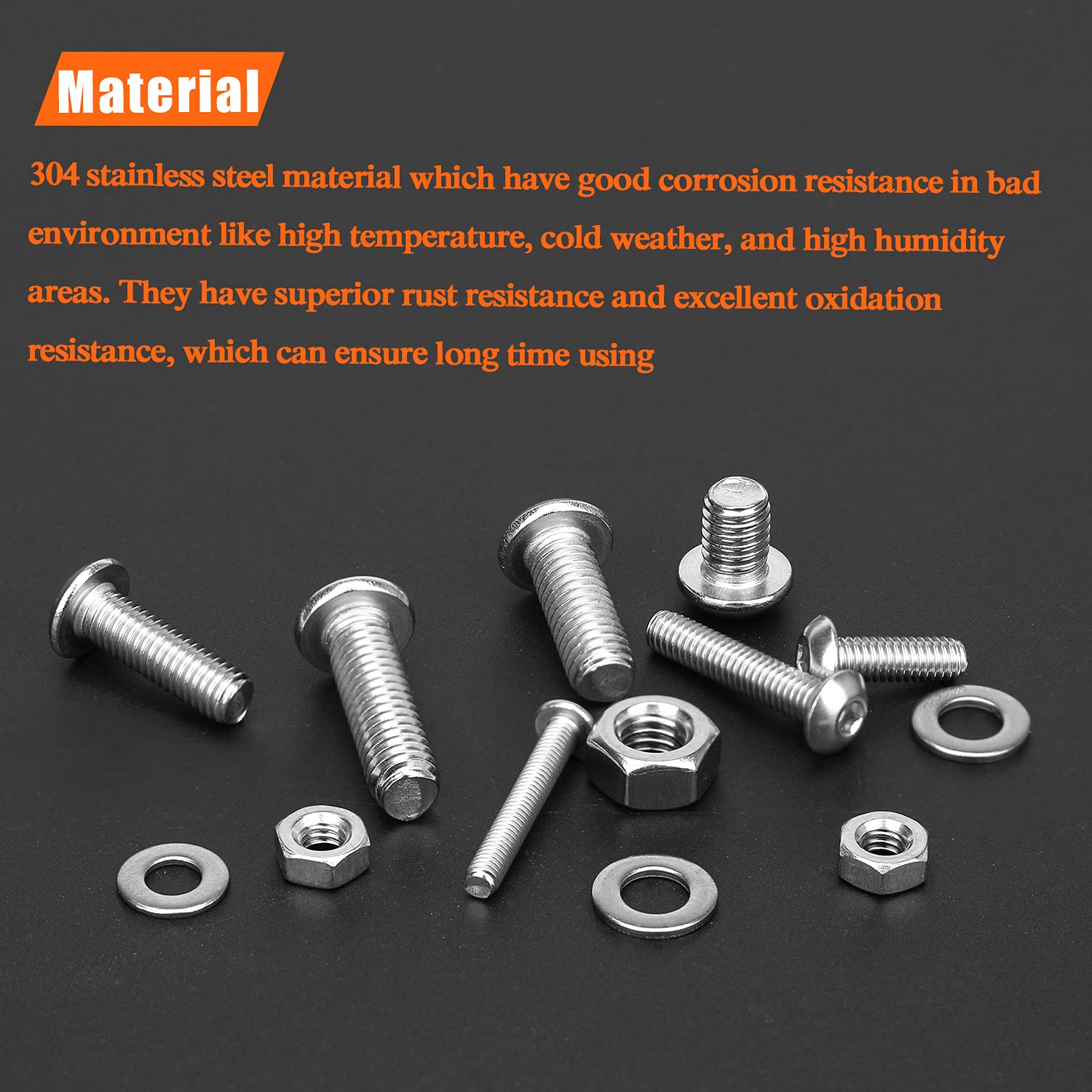 HELIFOUNER 810 Pieces M3 M4 M5 M6 304 Stainless Steel Button Head Socket Cap Metric Screws Bolts, Flat Washers and Nuts Assortment Kit with Hex Wrenches