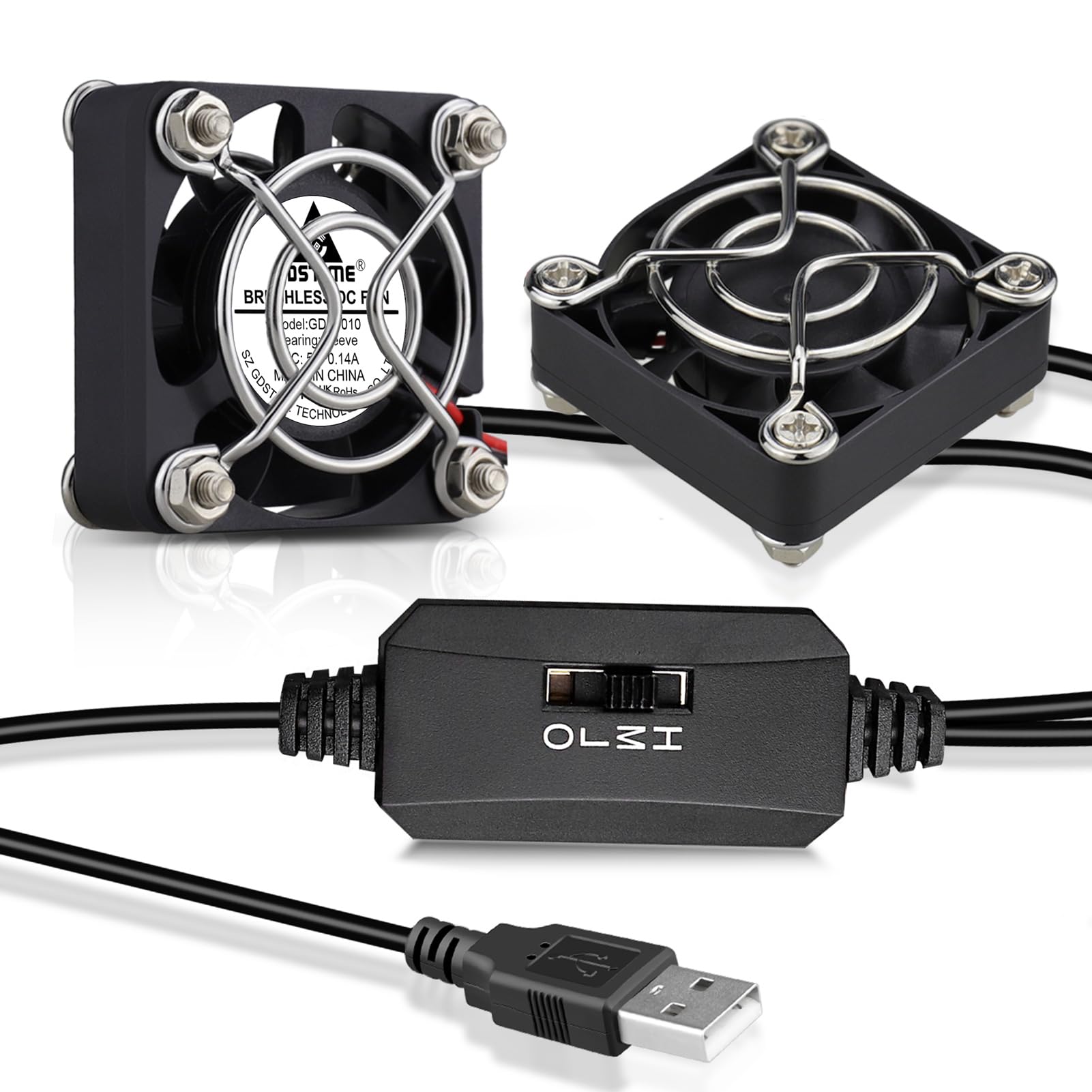 GDSTIME 2-Pack Quiet 40mm USB Fans with 3 Speed Control, Mini 5V DC Brushless Computer Case Fan for VR Gear Raspberry Pi Cosplay Helmet Mini PC Aquarium Roku Router Cooling Ventilation