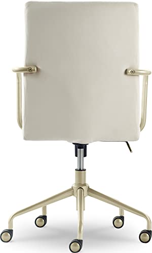 Elle Decor Giselle Modern Home Office Desk Chair, High Back Adjustable Computer Chair with Gold Arms, Base and Wheels, Velvet Fabric, Cream