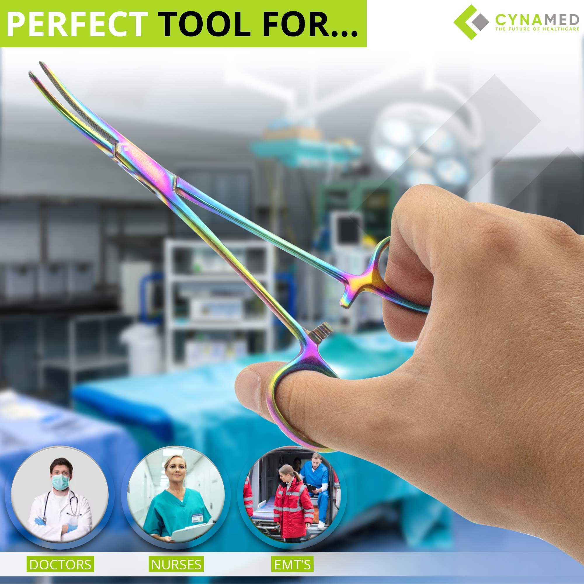 Cynamed Set of 2 Artzone Multi Color Hemostat Forceps with Serrated Jaws, Stainless Steel Rainbow Pliers - 5 inch