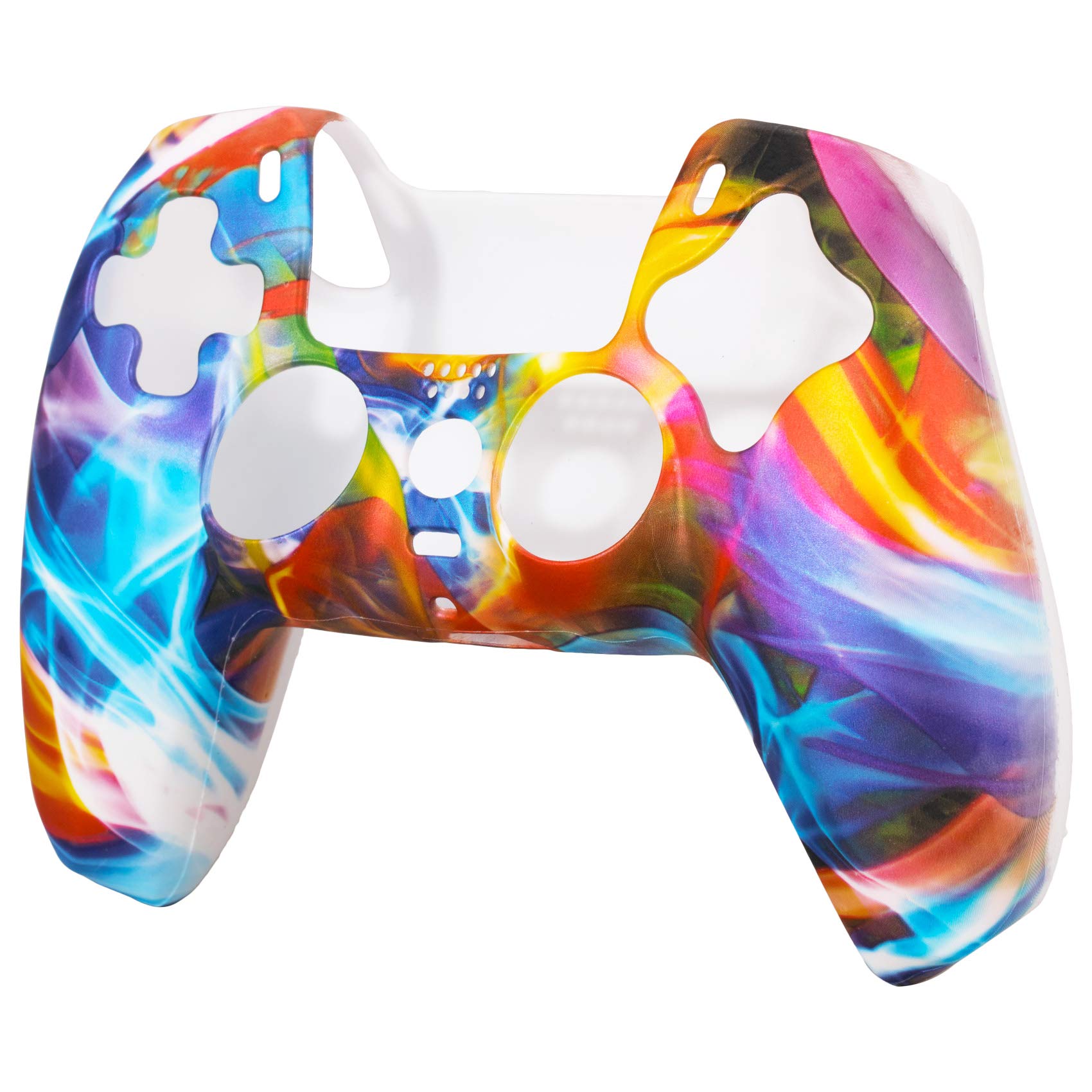 9CDeer 1 Piece of Silicone Transfer Print Protective Cover Skin + 10 Thumb Grips for PlayStation 5 / PS5 Controller Rainbow