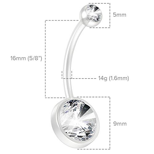 14g Cubic Zirconia CZ Crystal Flexible BioFlex Belly Button Ring Piercing Navel Bar Bioplast 16mm