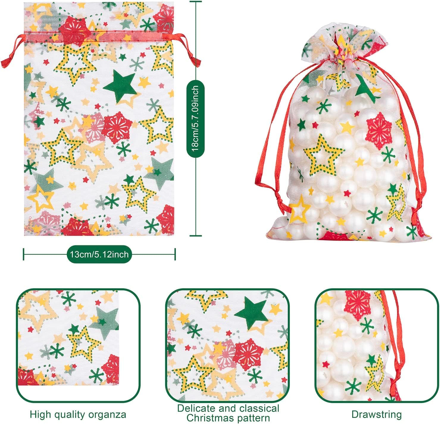 GoClimber 50 PCS 4x6 Inches Mixed Color Christmas Organza Gift Bags with Drawstring, Jewelry Candy Bags for Christmas