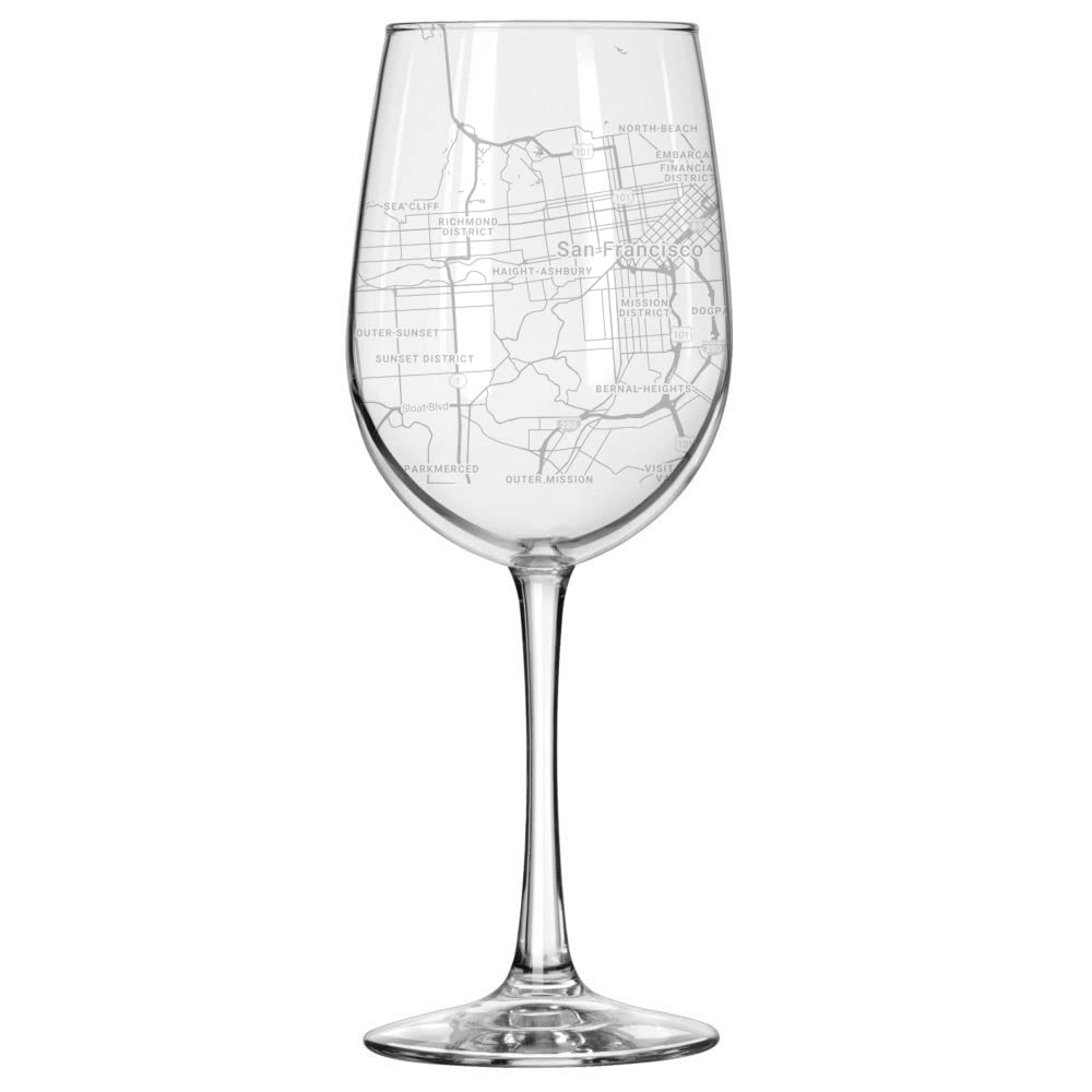 16 oz Tall Stemmed Wine Glass for Red or White Wine City Map San Francisco, CA California