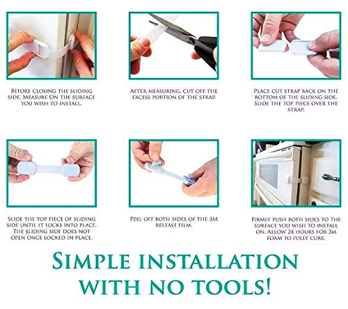 18 Pieces Baby Safety Proofing Kit- 6 Strong, Sturdy Adjustable Latches (Bonus Extra 6x3M Adhesives) + 4 Cabinet Locks+ 4 Corner Protectors and 4 Electrical Socket Plugs- No Tools Needed! (White, 18)