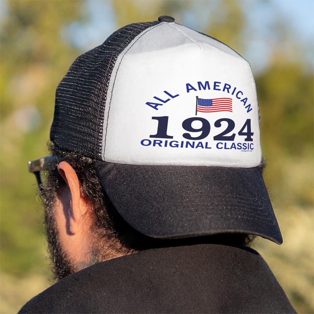 100th Birthday Gifts All American 1924 Original Classic Hat Turning 100 Birthday Party Trucker Hat Black