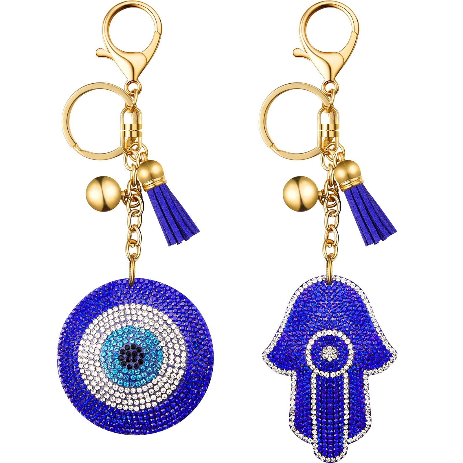 2 Pcs Evil Eye Keychains Hand-shaped Accessories Cute Key Holder Bling Key Rings Faux Crystal Car Keychain Handbag Pendant Hamsa keychain Women Amulet Artificial Crystal Keychains for Decoration