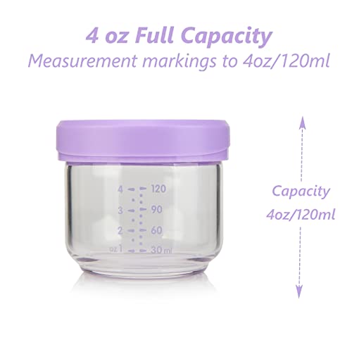 Glass Baby Food Storage Containers COMI Reusable 4OZ Baby Food Jars with Food Grade Plastic Lids, Pack of 6, Microwave/Dishwasher Friendly
