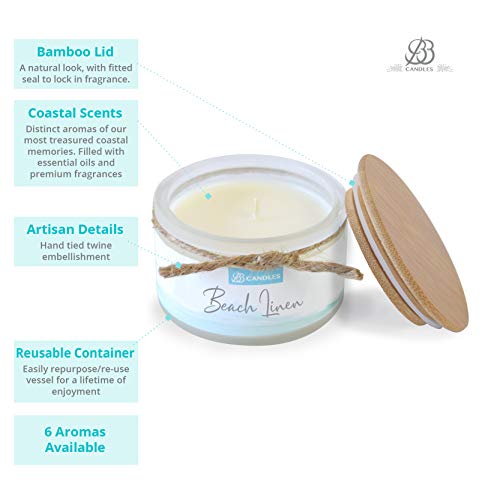 BB Candles Coastal Essentials Natural Soy Hand Poured Candle, Beach Linen Scent, Fragrant Coastal Candle with Strong Scents, Artisan Candle, 4oz, 30+ Hours Burn Time