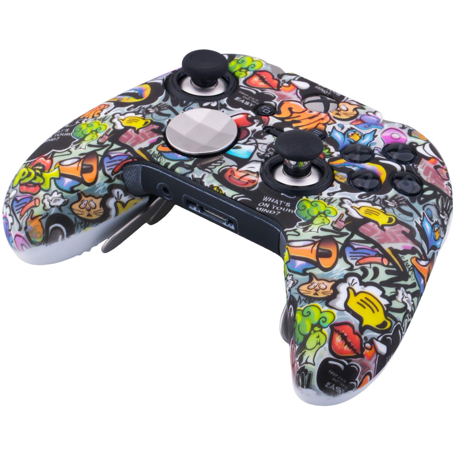 9CDeer 1 x Protective Customize Transfer Print Silicone Cover Skin Strawberry + 6 Thumb Grips Analog Caps for Xbox Elite Wireless Controller Compatible with Official Stereo Headset Adapter
