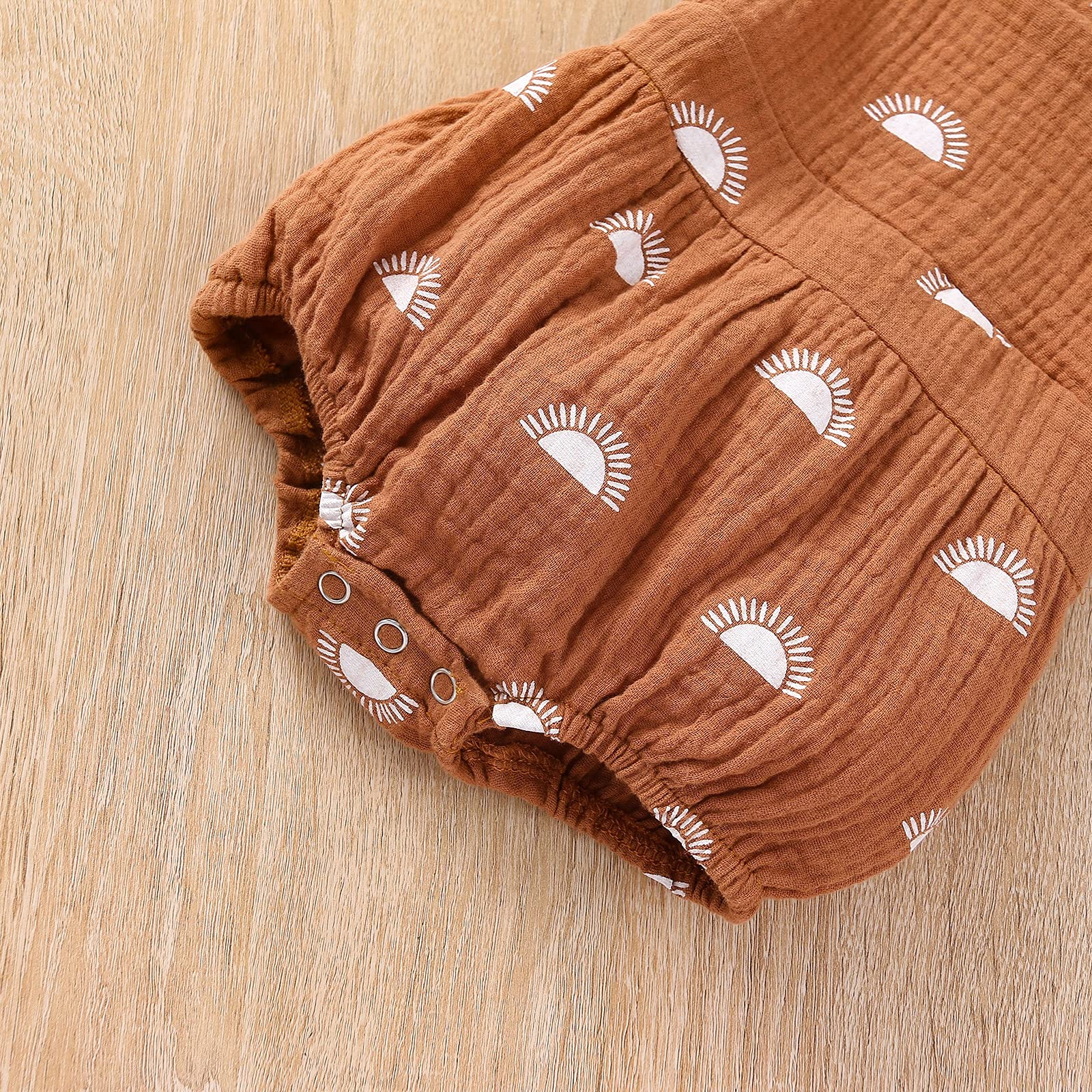 Newborn Girls Romper Jumpsuit Sun Print Sleeveless Cross Back One-Pieces Bodysuits Clothing (Brown, 0-6 Months, 6_Months)