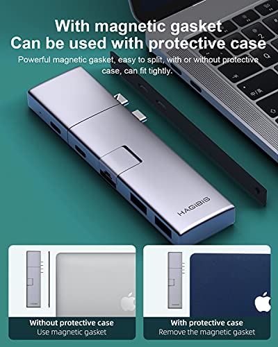 Hagibis USB C Hub Modular Magnetic USB Type-C Hub with 4K@60Hz HDMI, Separated Dual USB-C Adapter for MacBook Pro Air M1/2020/2019/2018 iPad Pro, Gigabit Ethernet, USB 3.0, 100W Power Delivery (RJ45)