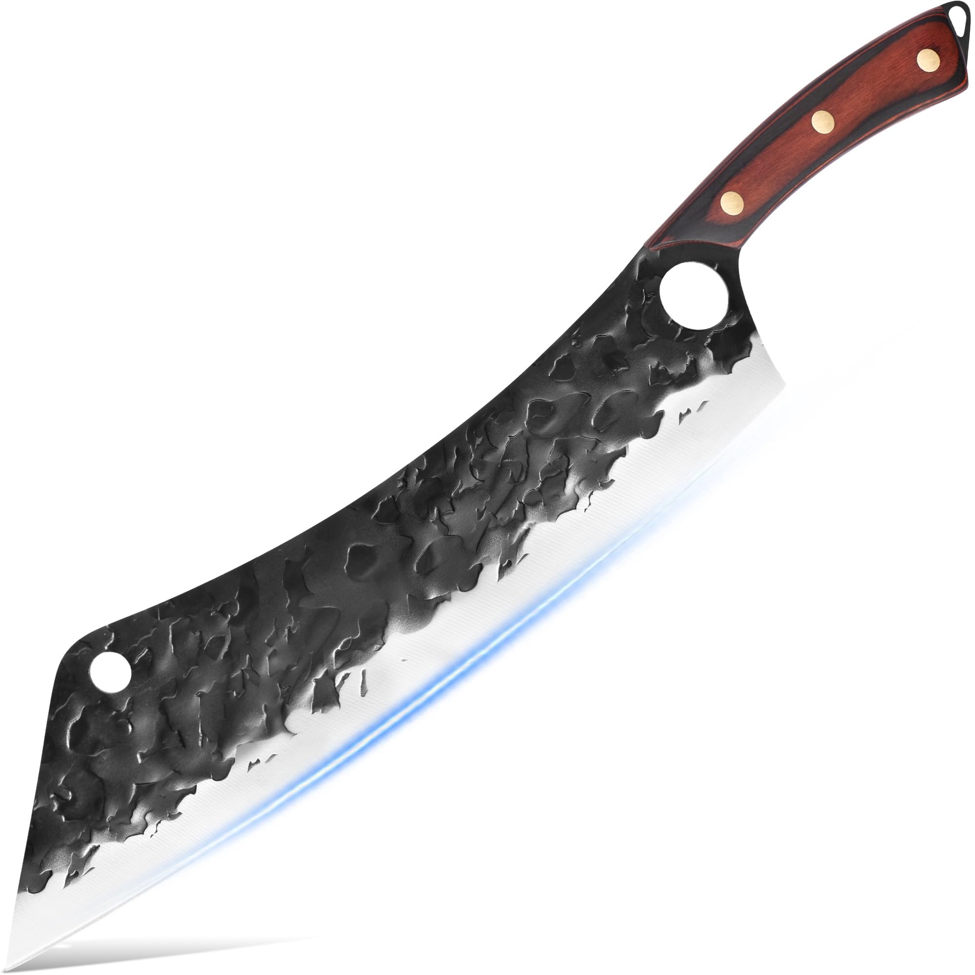 XYJ 12 Inch Long BBQ Knife Set Full Tang Brisket Turkey Meat Chopping Slicing Knife Razor Sharp Stainless Steel Blade Non-stick Effort Saving Finger Control Chef Knives With Whetstone