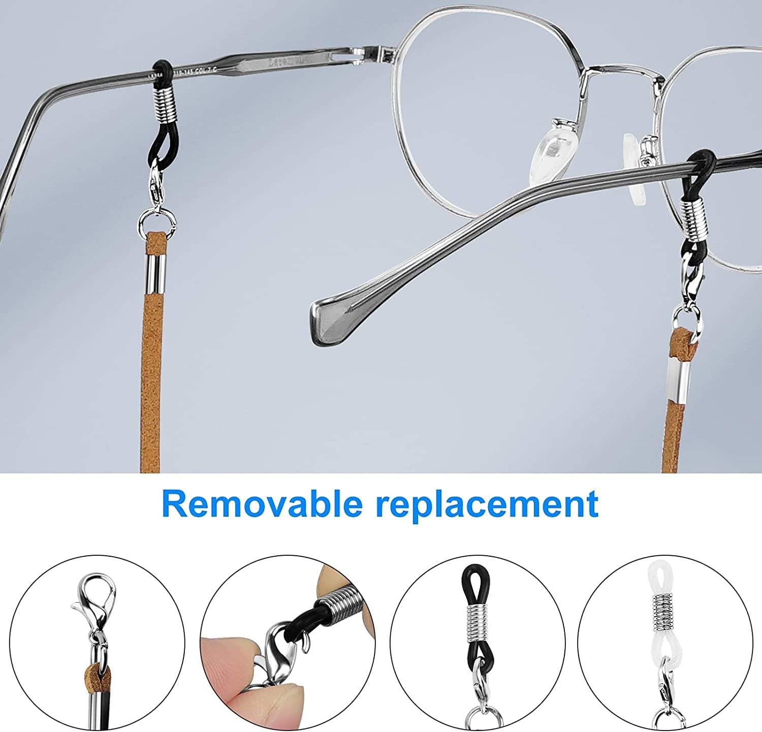 HMLFTIE 5pcs Eyeglass Strap Women Men Adjustable Anti Slip Leather Eyewear Retainers Sunglasses and Reading Eyeglass Lanyard (Black Red Brown Grey Blue)