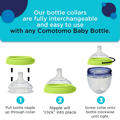 Baby Bottle Collar Rings for Comotomo Baby Bottles | Compatible with 5 Ounce and 8 Ounce Comotomo Baby Bottle | Replacement Bottle Collar, 3 Pack (Green)