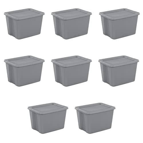 18 Gallon Tote Box Plastic, Gray, Set of 8