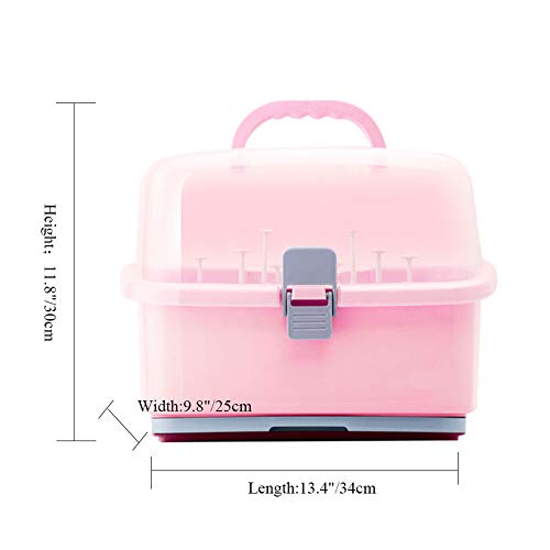 Baby Bottle Drying Rack with Anti-Dust Cover Portable Nursing Bottle Storage Box Dinnerware Organizer for Home Kitchen Use Pink