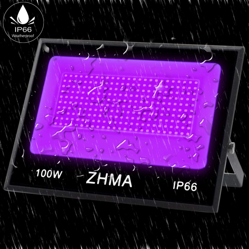 100W Black Lights Flood Light,Blacklight with Plug and Switch for Glow Party Large Space,IP66 Waterproof LED Black Lights for Fluorescent Poster,Halloween,Body Paint,Wedding.1 Pack
