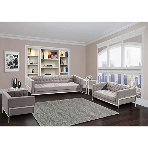 Armen Living Andre Sofa in Grey Tweed and Brushed Stainless Steel Finish