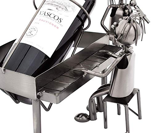 BRUBAKER Wine Bottle Holder 'Singing Couple' - Table Top Metal Sculpture - with Greeting Card