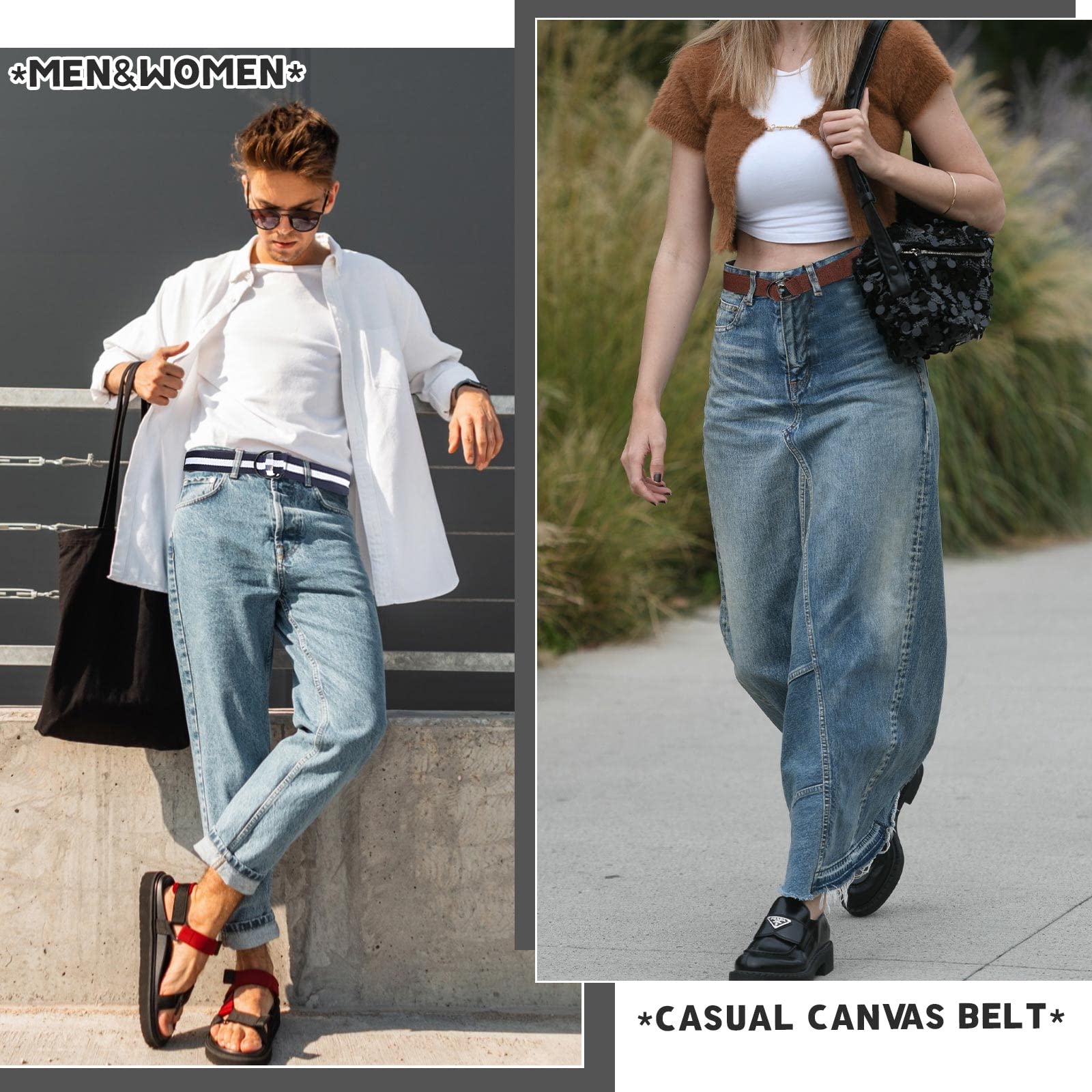 20 Pieces Bulk Canvas Belt for Men Women Web Fabric Casual Belt with Double D Ring 1 1/2'' Wide Canvas Casual Belt
