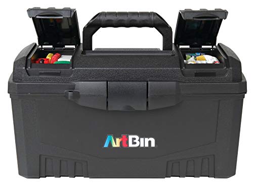 ArtBin 6918AB Twin Top 17 inch Supply Box, Portable Art & Craft Supply Organizer with Handle, [1] Plastic Storage Case, Black