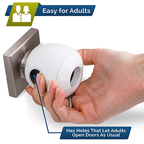 Child Safety Door Knob Cover (4 Pack) Hard-to-Remove Dual-Lock Door Handle Covers Locks for Kids - Reusable Baby Proof - Installs Easily, No Tools Needed