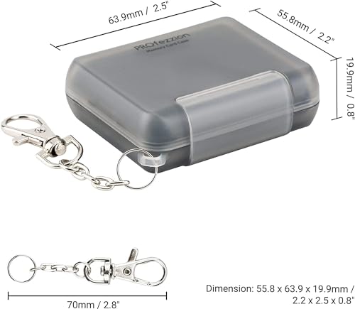 PROfezzion SD Card Holder Case Water-Resistant: Portable 12 Slots Memory Card Case for 8 Micro SD Card & 4 SD/SDXC/SDHC Card, Memory Card Hard Carrying Box Keeper Protector with Rubber Interior Grey
